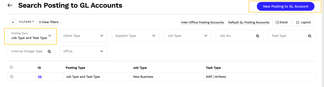 Create GL posting record for a Job and task Type combination